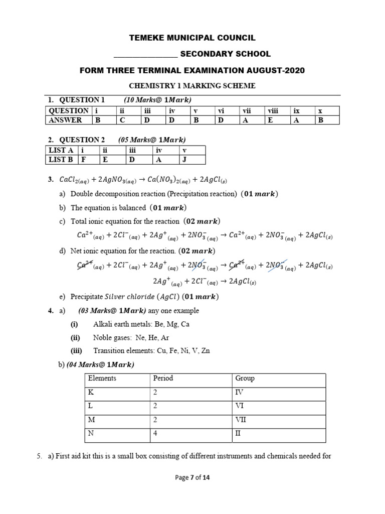 Chem F3 Temeke Marking Guide | PDF
