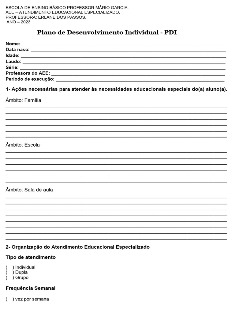2023 - Plano de Desenvolvimento Individual - Pdi | PDF | Educação ...