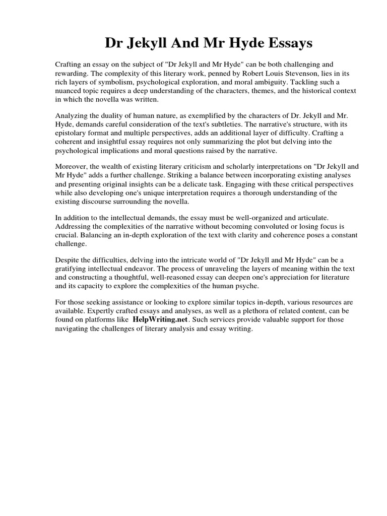 DR Jekyll and MR Hyde Essays | PDF