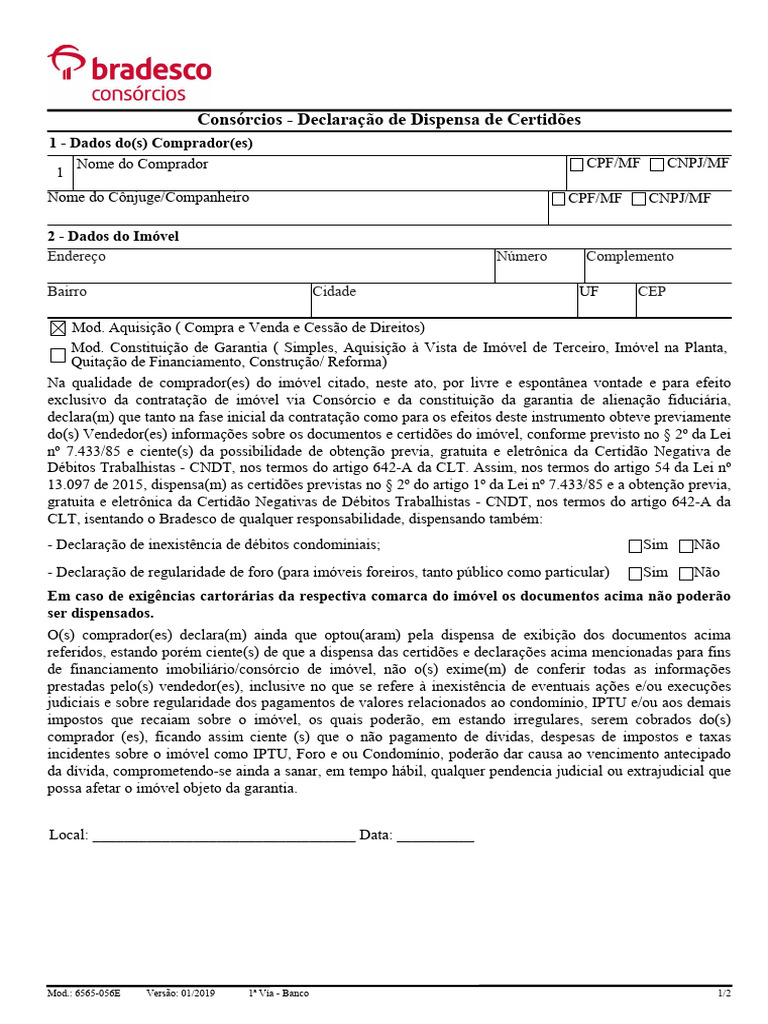 6565-056E - Declaração de Dispensa de Certidões e Declarações | PDF ...