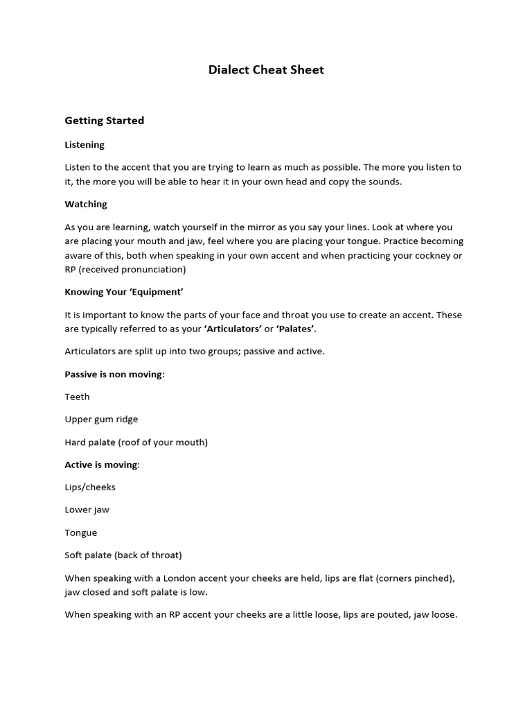 British Dialect Cheat Sheet | Download Free PDF | Mouth | Accent ...