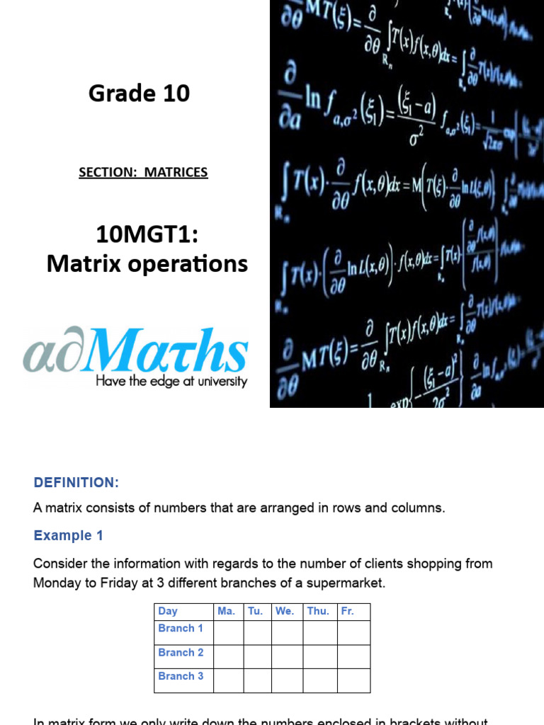 MGT1 e Matrix Operations - PPSX | PDF | Matrix (Mathematics) | Mathematical Concepts