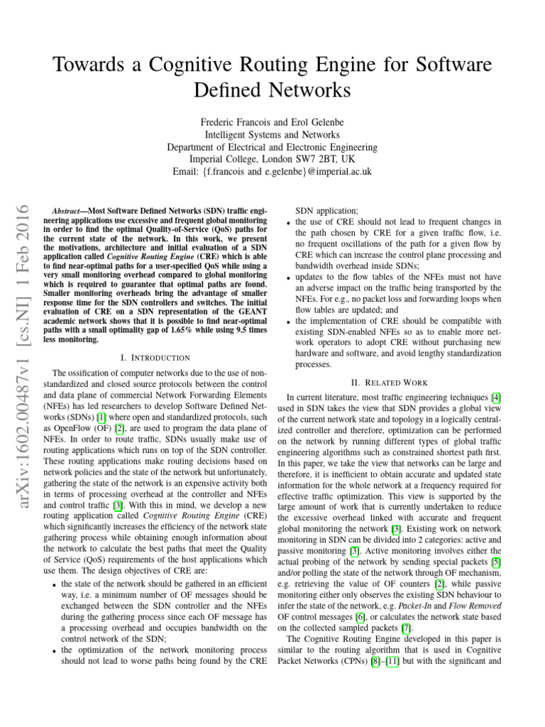 Towards A Cognitive Routing Engine For Software Defined Networks | Download Free PDF | Computer ...