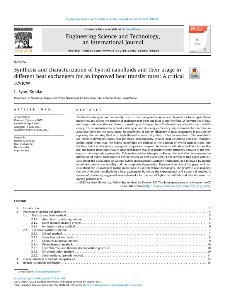 Hybrid Nanofluids in Heat Exchangers | PDF | Heat Transfer | Heat Exchanger