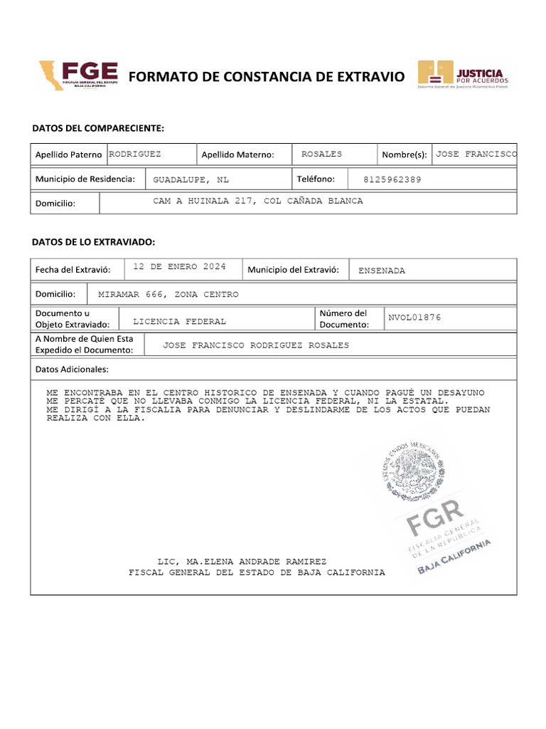 Formato Constancia Extravio | PDF