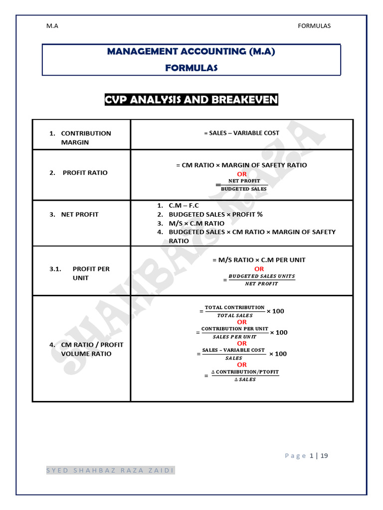 Management Accounting Formulas | PDF | Business Economics | Management ...