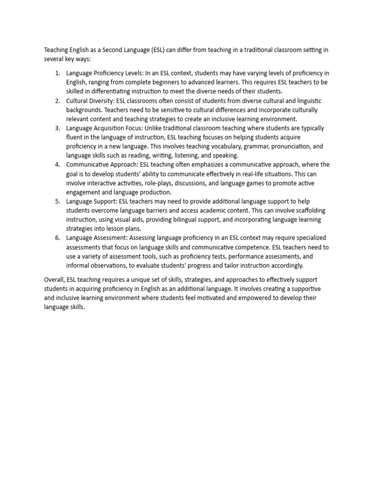 Teaching English As A Second Language | PDF | English As A Second Or Foreign Language | Second ...
