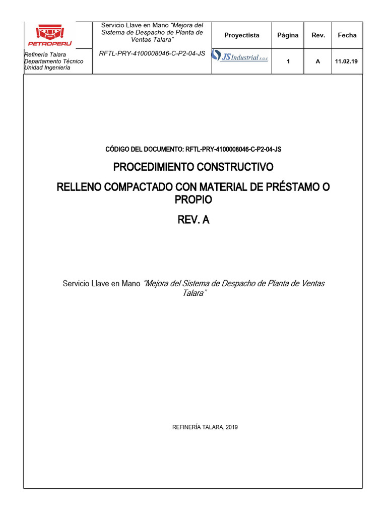 RFTL PRY 4100008046 C P2 04 JS Relleno Compactado... - Rev A | PDF | Calidad (comercial) | Hormigón