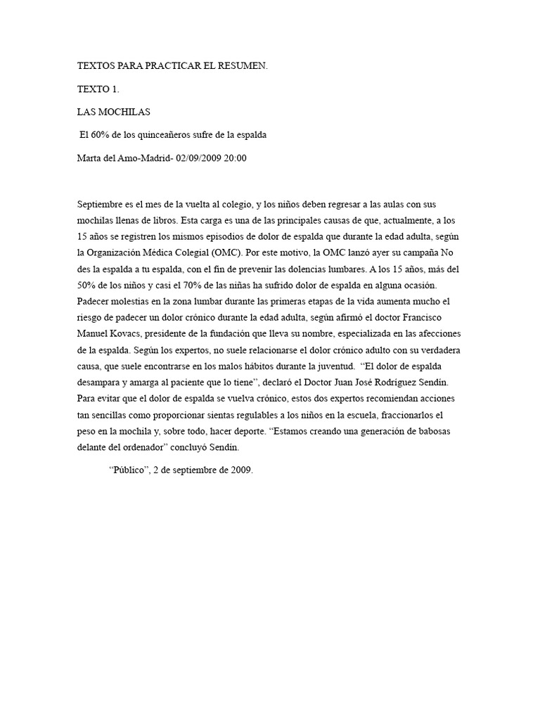 Textos para Practicar El Resumen | PDF