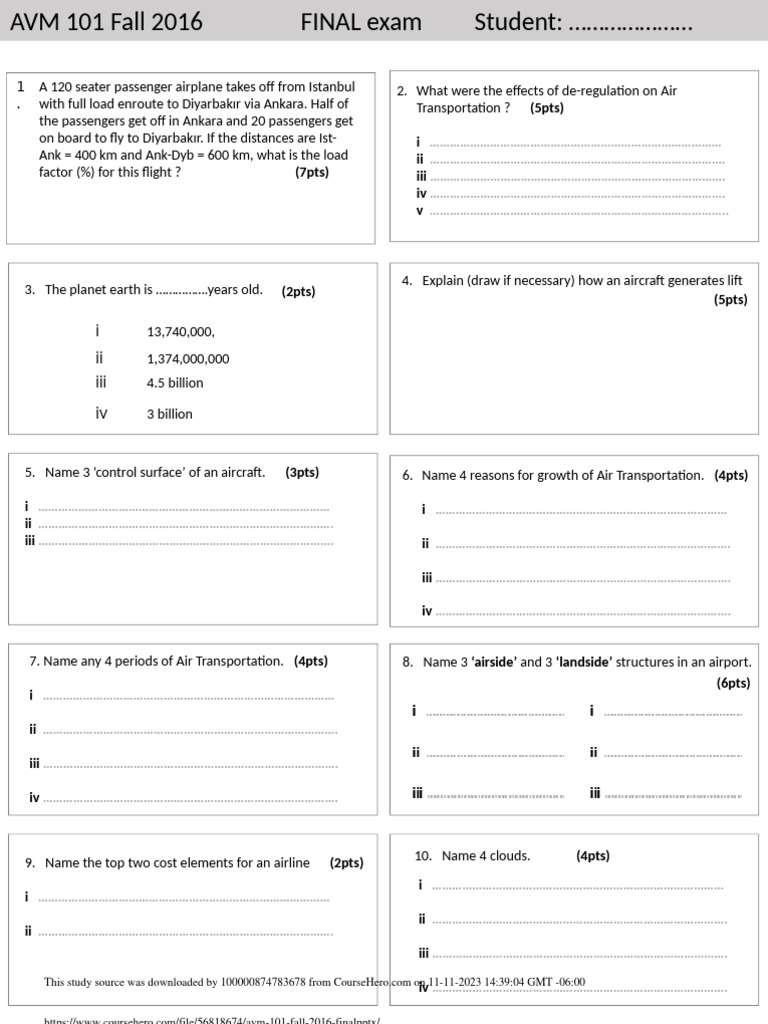 Avm 101 Fall 2016 Final | PDF | Transport Disasters | Transport