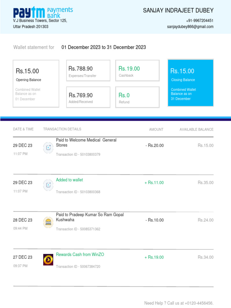 December 2023 Wallet Statement Summary | PDF | Business | Personal Finance