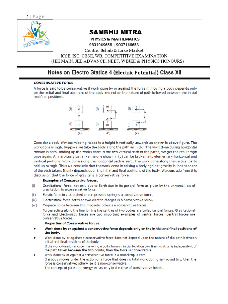 Notes On Electro Statics 4 (Electric Potential) Class XII PDF | PDF ...