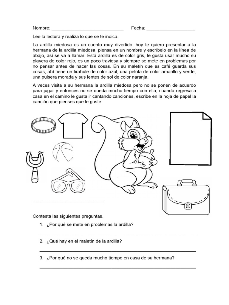 Comprensión Lectora Ardilla 2 | PDF