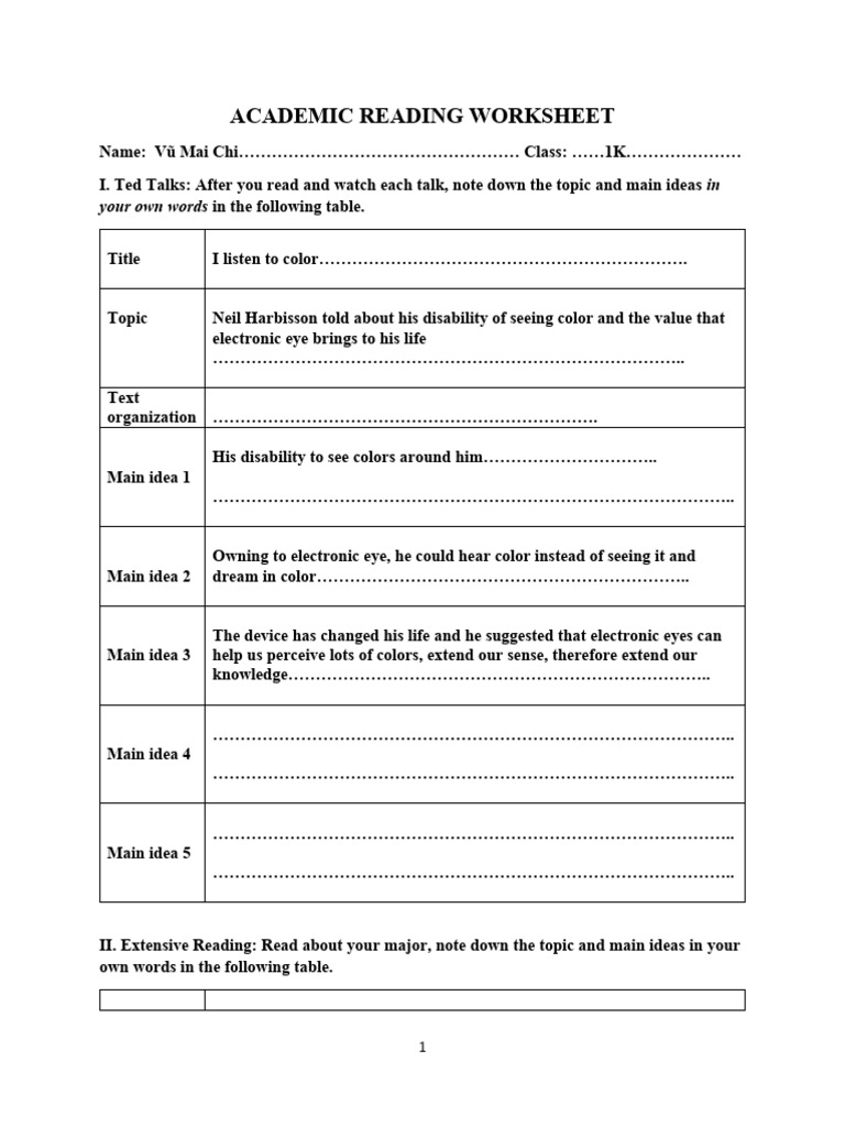 Academich Reading Worksheet | PDF | Communication | Human Communication