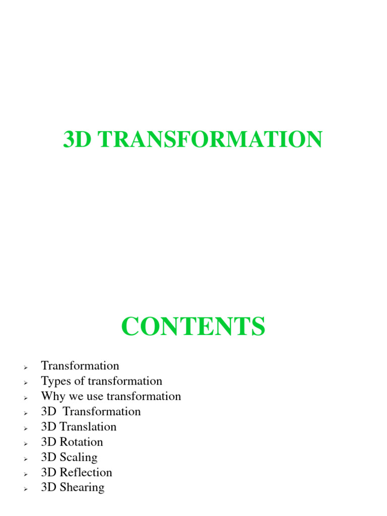 3D Graphics Transformations | PDF | 2 D Computer Graphics | Cartesian ...