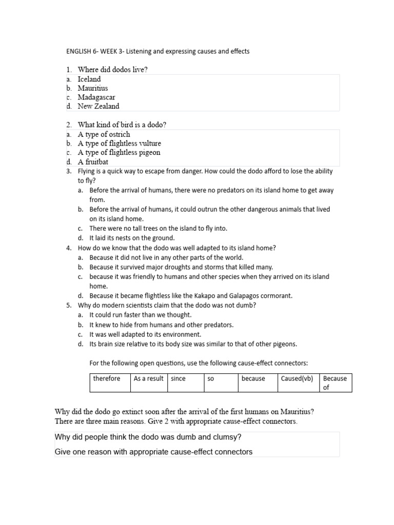The Dodo Listening Comprehension Exercise To Hand in | PDF