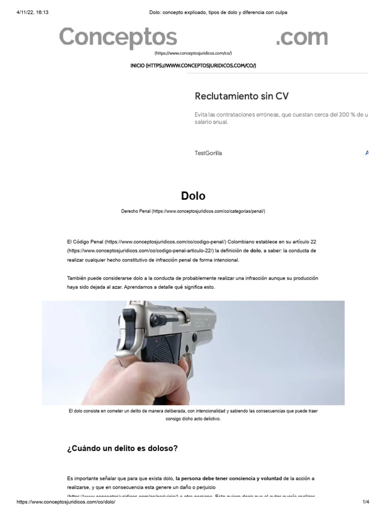 Dolo_ concepto explicado, tipos de dolo y diferencia con culpa | PDF ...