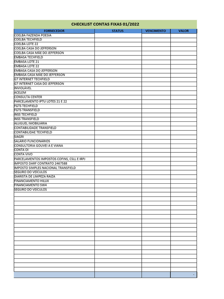 Checklist Contas Fixas | PDF | Impostos | Finanças Governamentais