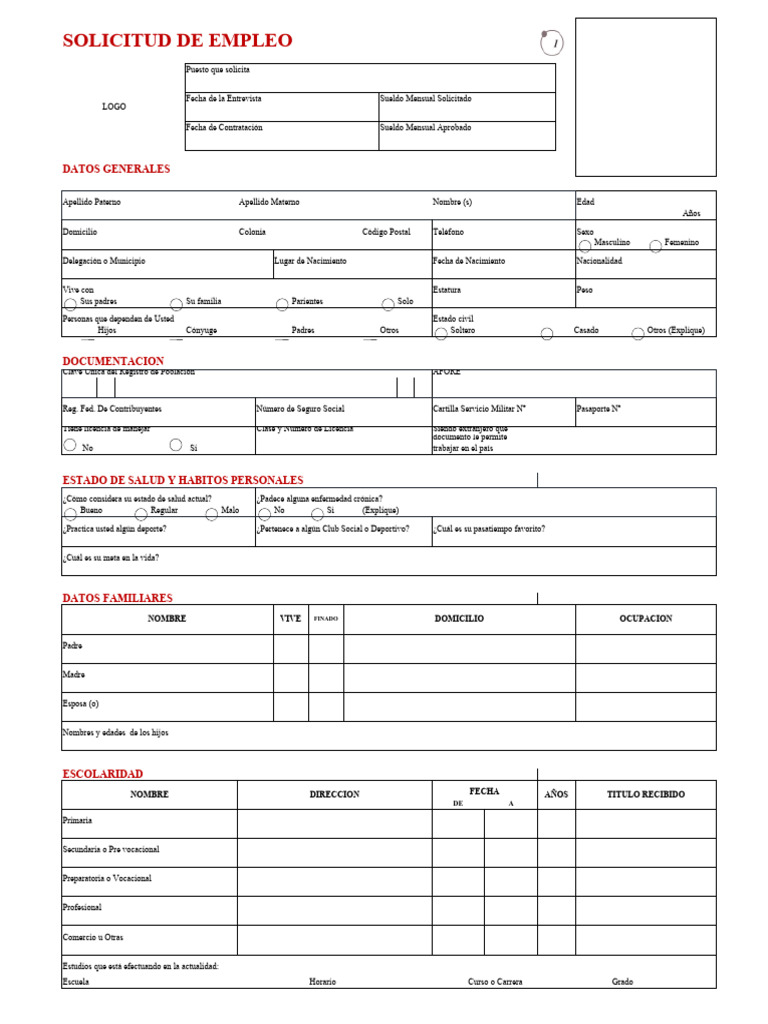 Solicitud de Empleo Completa en PDF | PDF