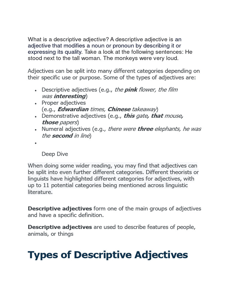 Descriptive Adjectives | PDF | Adjective | Noun