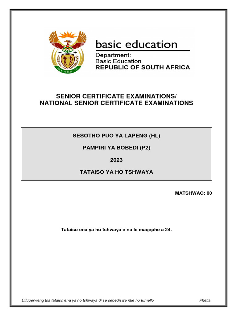 Sesotho HL P2 May-June 2023 MG | PDF | Languages Of Africa