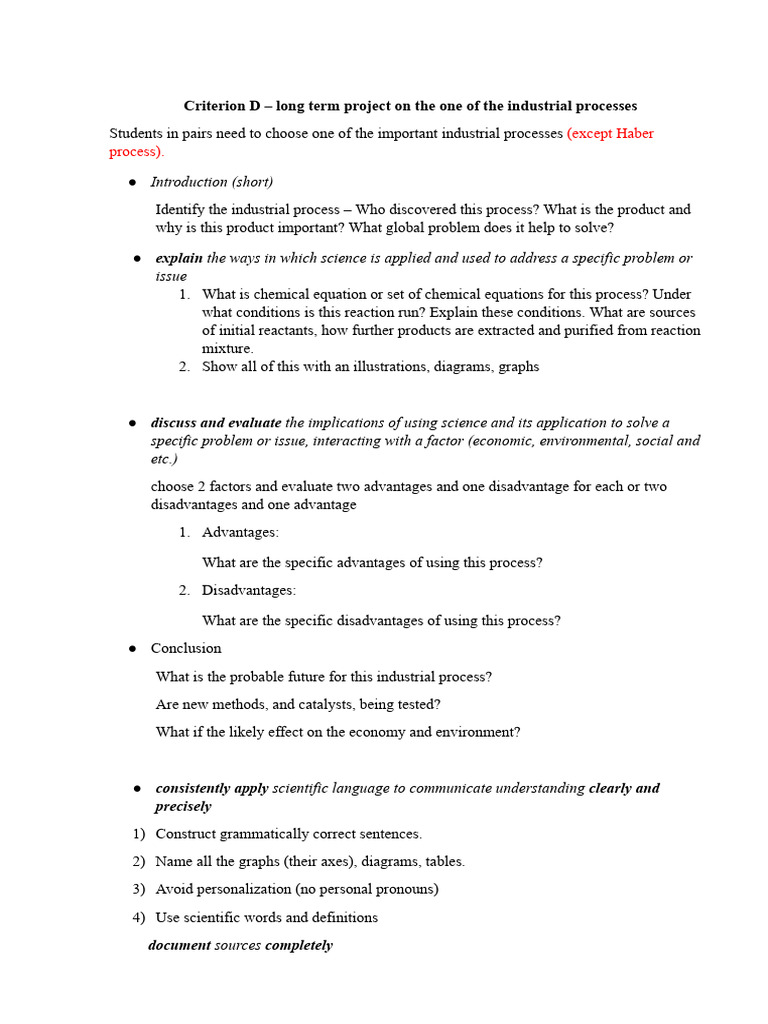 10th Grade Criterion D Instructions | PDF