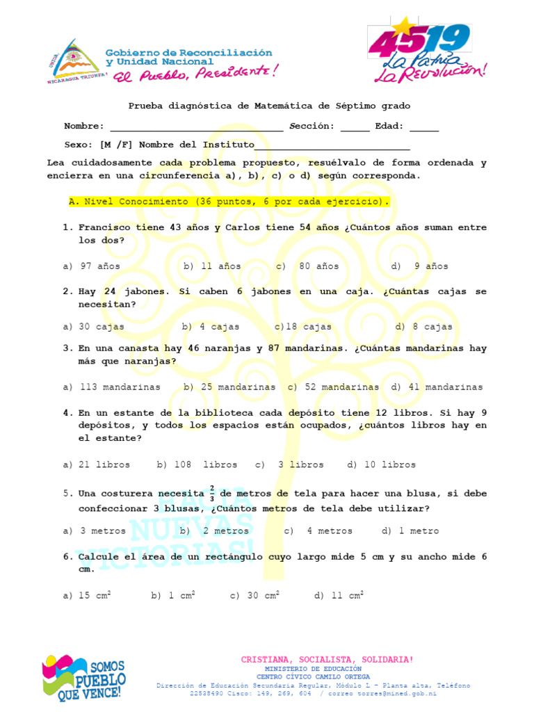 Pruebas Diagnosticas de Matemática 2024 | PDF | Matemáticas ...