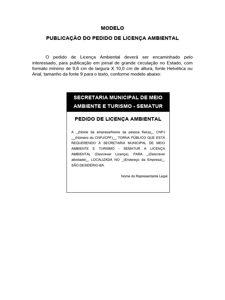 Modelo Pedido de Licenca Ambiental | PDF