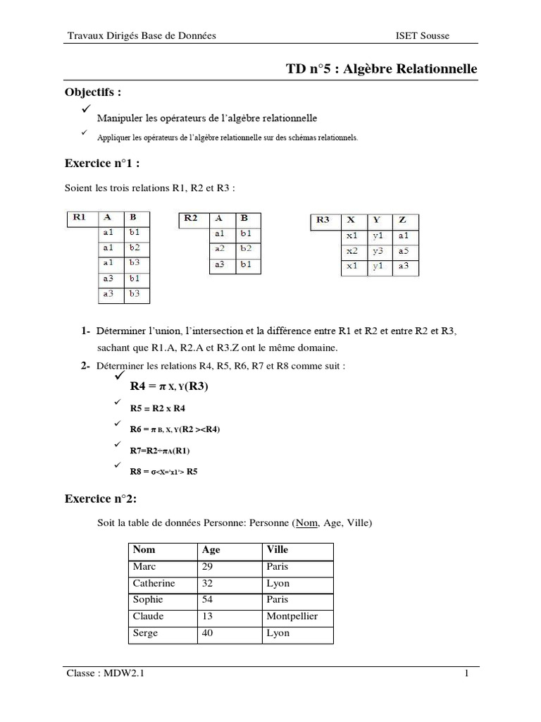 TD Algebre Relationnelle | PDF | Bases de données | Cybernétique