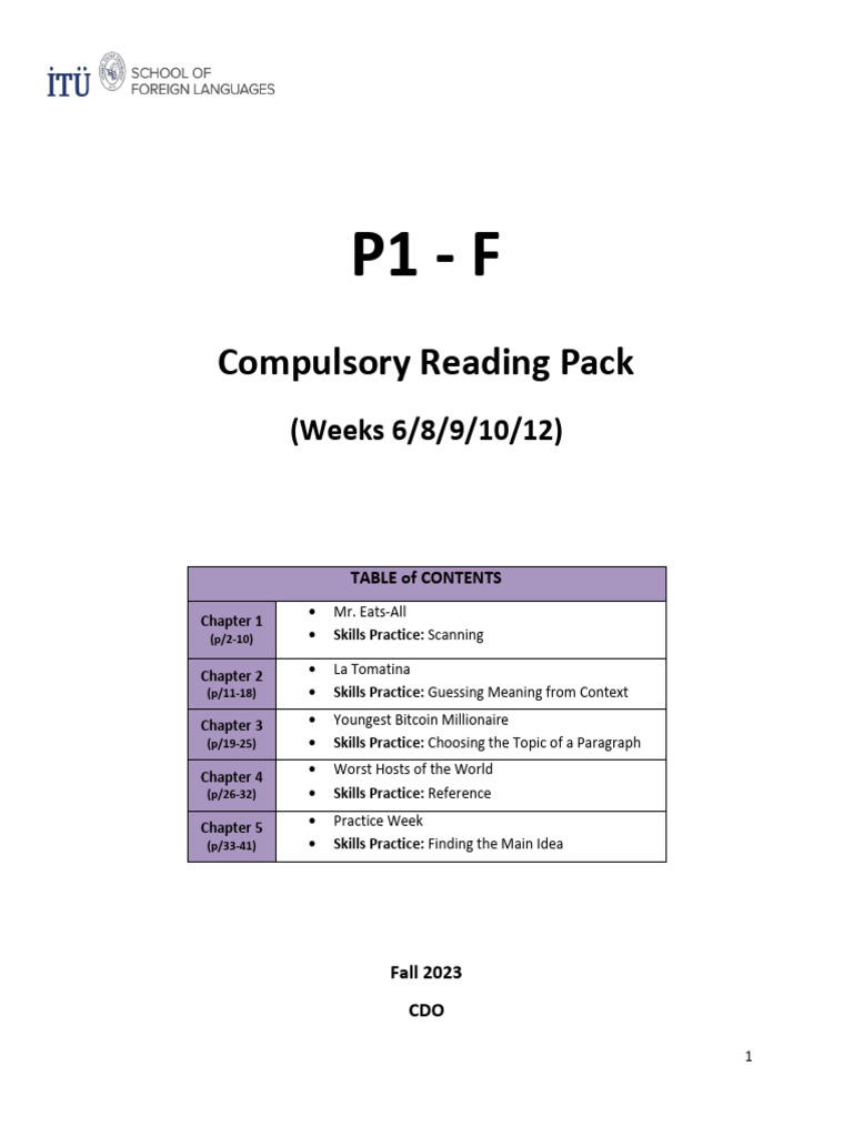 P1-F Compulsory Reading Pack | PDF | Chocolate | Part Of Speech