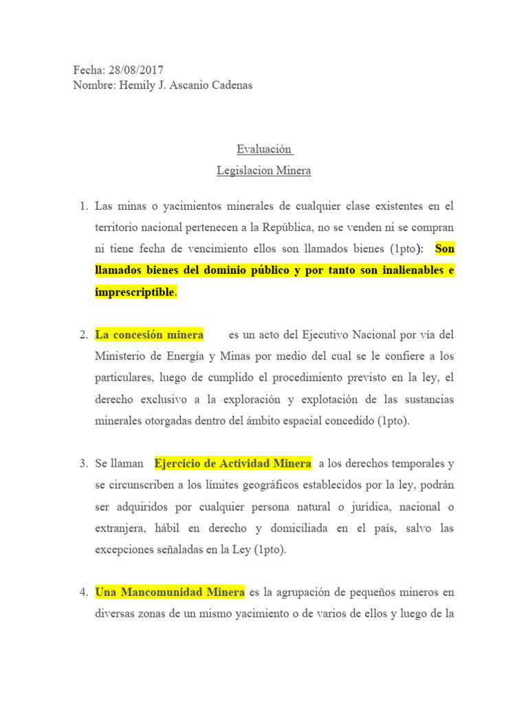 Evaluacion Unica de Legislacion Minera | PDF | Dominio eminente | Minería