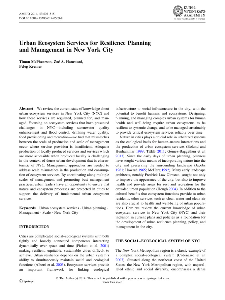 Urban Ecosystem Services For Resilience Planning and Management in New ... Urban Ecosystem Services For Resilience Planning and Management in New ...