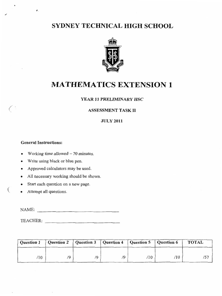 Sydney Tech 2011 3U PT2 & Solutions | PDF | Mathematical Analysis | Elementary Geometry