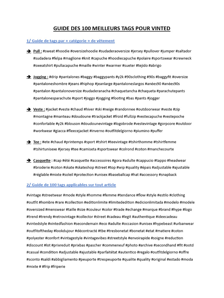 Guide Des 100 Meilleurs Tags Pour Vinted | PDF | Human Body | Fashion