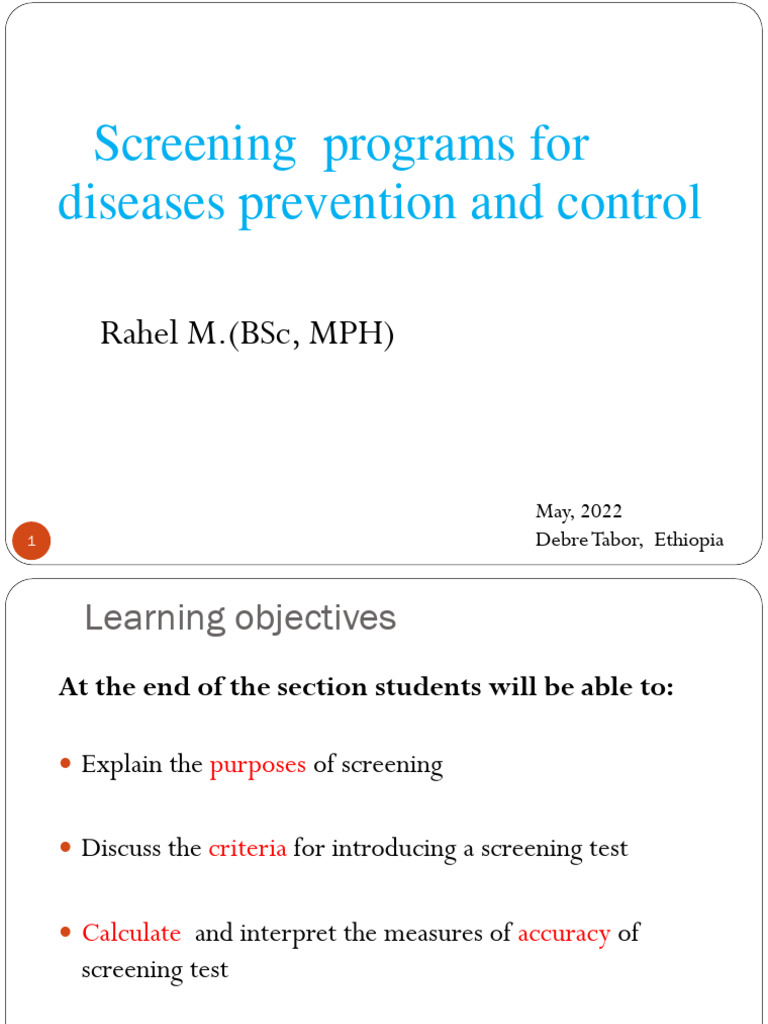 Screening | PDF | Sensitivity And Specificity | Screening (Medicine)