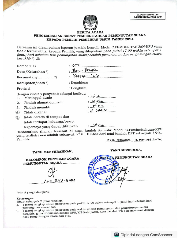 Berita Acara Tps 002 | PDF