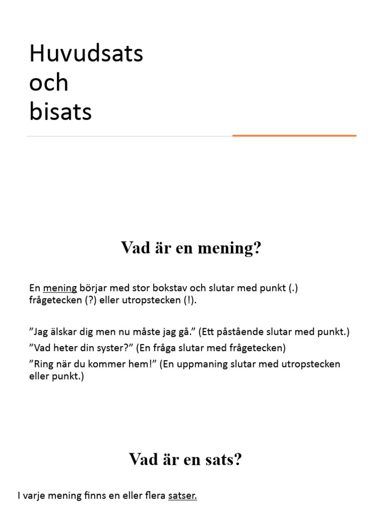 Huvudsats Och Bisats Presentation | PDF