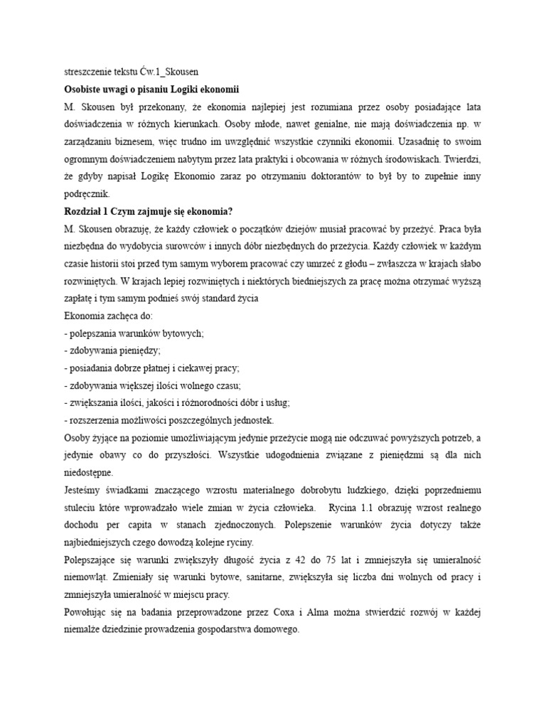 Streszczenie Tekstu Skousen | PDF