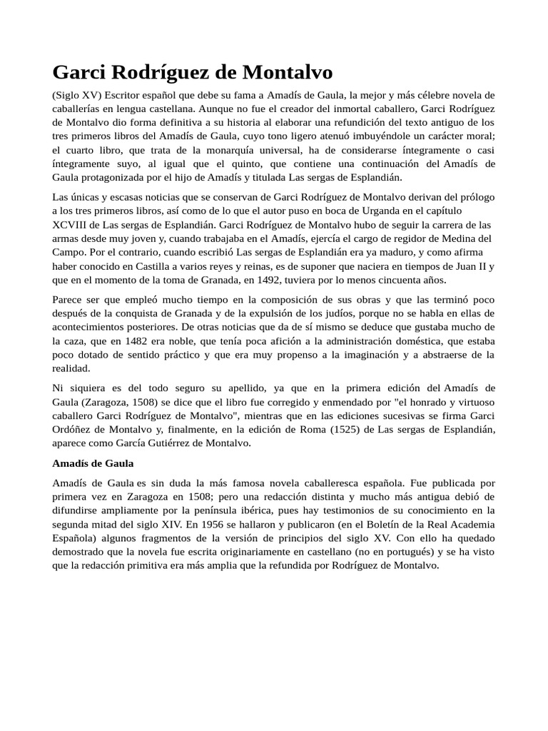 Garci Rodríguez de Montalvo y Amadís | PDF | Clásicos