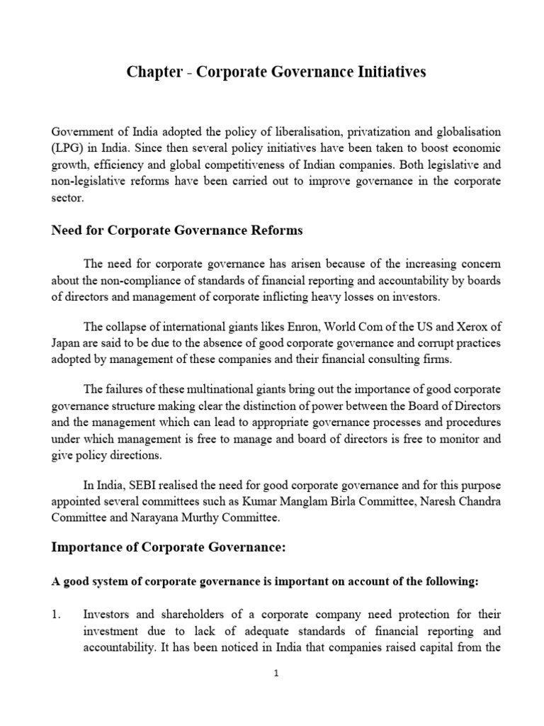 Corporate Governance Initiatives | PDF | Corporate Governance | Audit ...