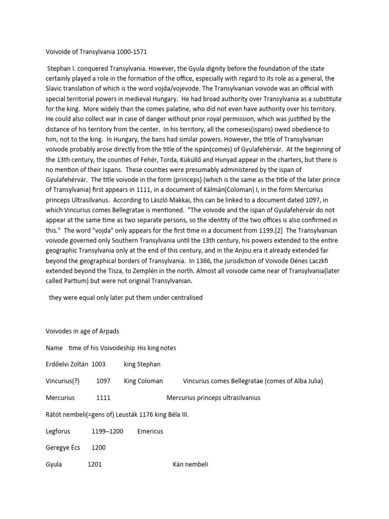 History of Transylvanian Voivodes | PDF | Hungary | Noble Titles