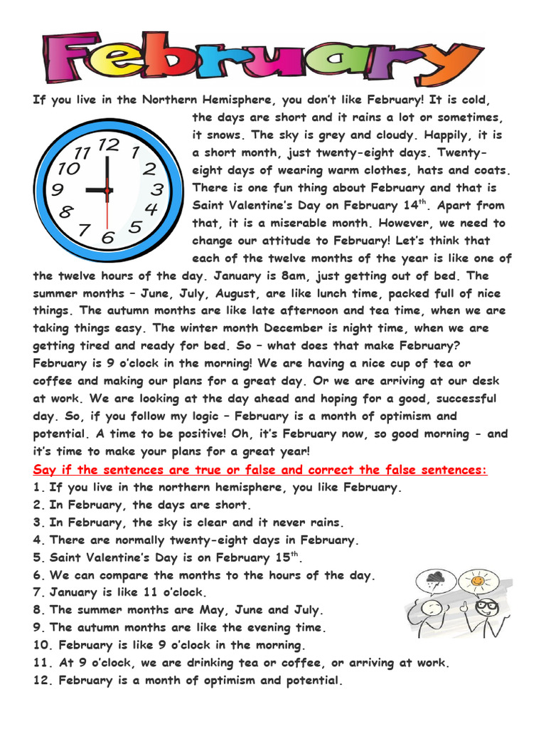 Reading Activity February Reading Comprehension Exercises - 140973 | PDF