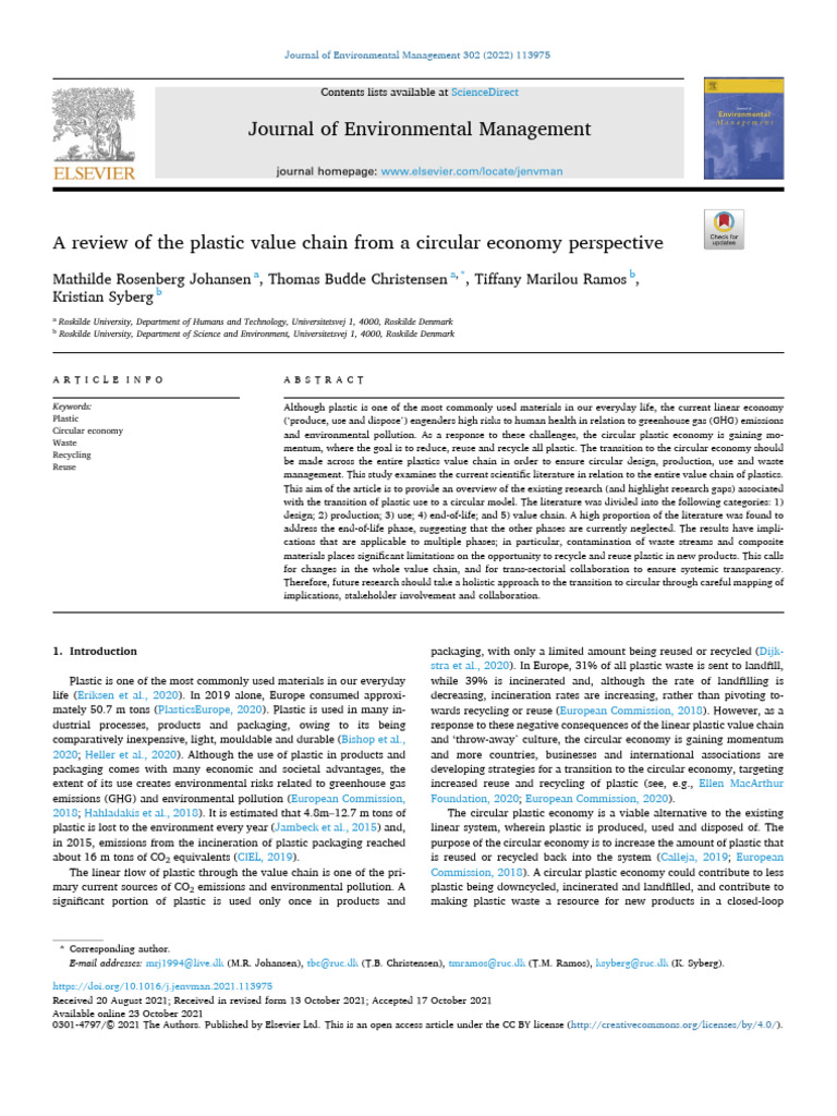 Circular Economy in Plastic Value Chain | PDF | Recycling | Life Cycle ...