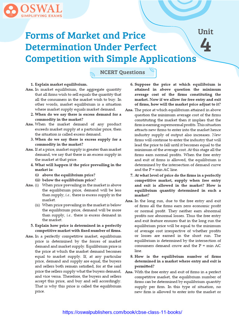 NCERT Solutions For Class 11 Economics Chapter 5 Market Equilibrium | PDF | Economic Equilibrium ...