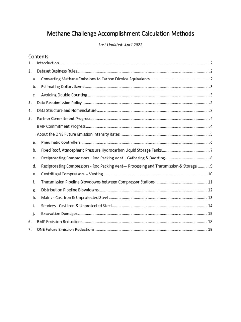 Methane Challenge Accomplishment Calculation Methods | PDF | Methane ...