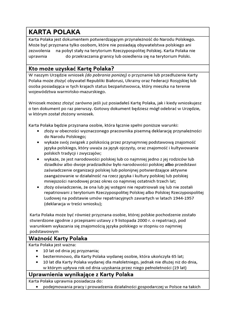 Informacja - KARTA POLAKA | PDF