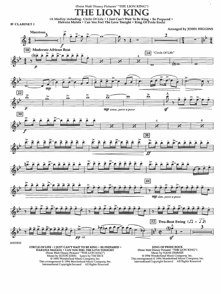 The Lion King - Clarinet Parts | PDF | The Walt Disney Company