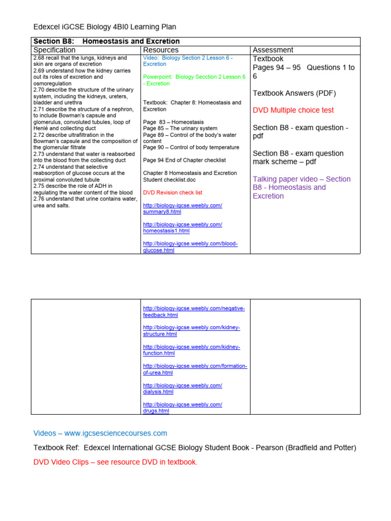 Edexcel Igcse Biology Section B8 Pdf Anatomy Genitourinary System