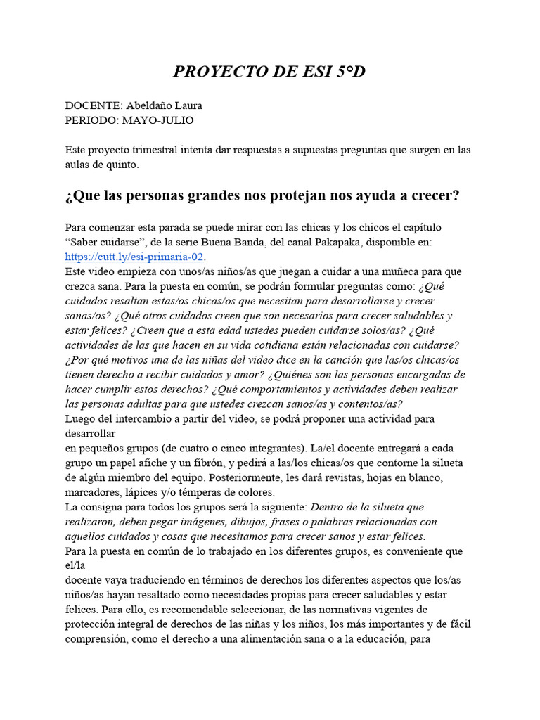 Proyecto de Esi 5°d | PDF | Adolescencia | Control de la natalidad