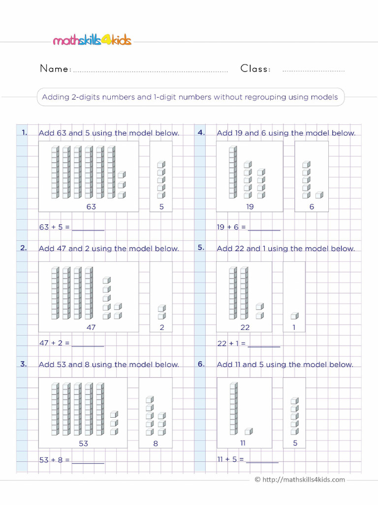03 Adding 2 Digit Numbers and 1 Digit Numbers Without Regrouping Using ...